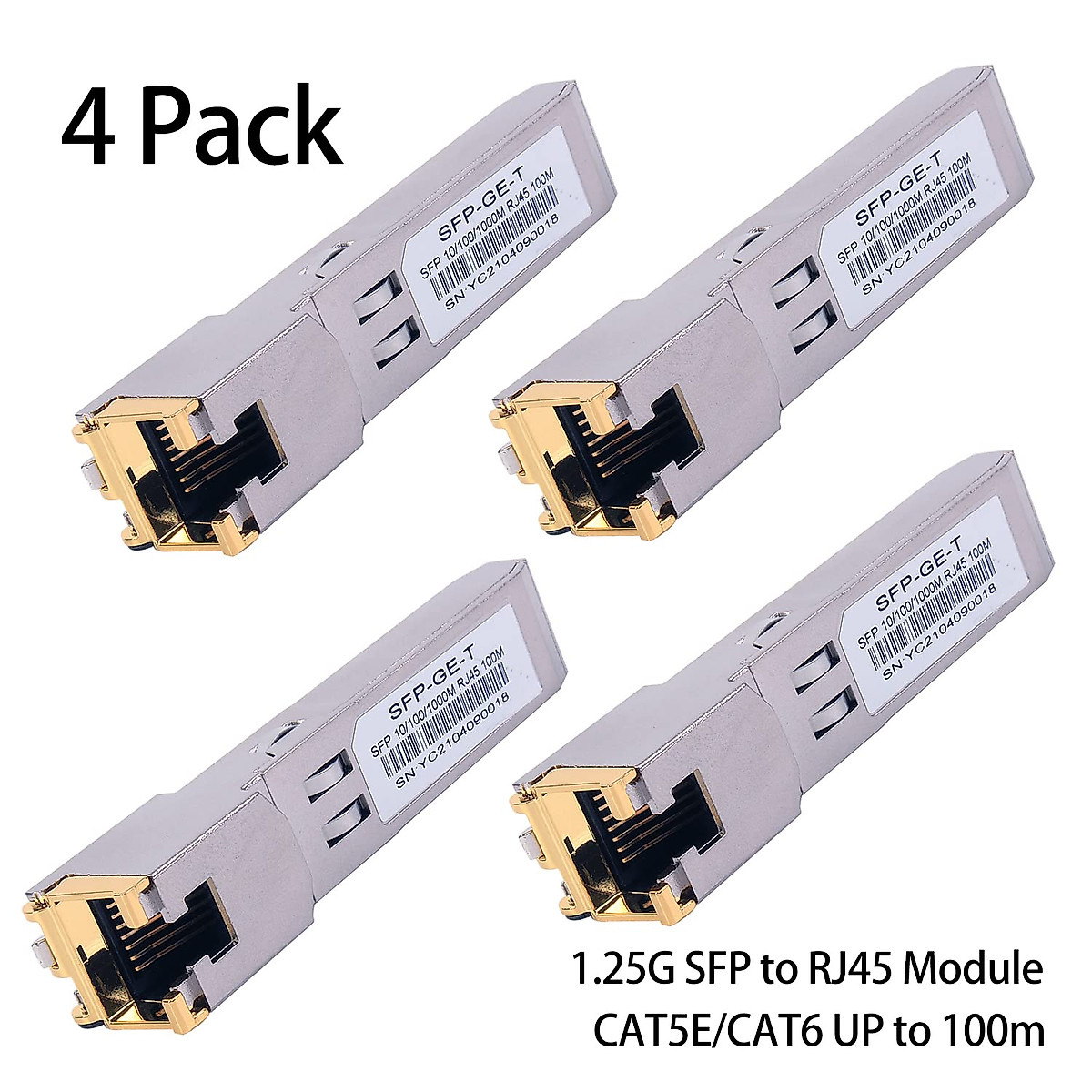 4PCS 1000BASE-T Gigabit SFP to RJ45 Copper Ethernet Modular Transceiver for Cisco,Meraki,Ubiquiti,D/TP Link,Supermicro,Netgear,Broadcom, 1.25G SFP-T CAT5E/CAT6 up to 100m Mikrotik S-RJ01