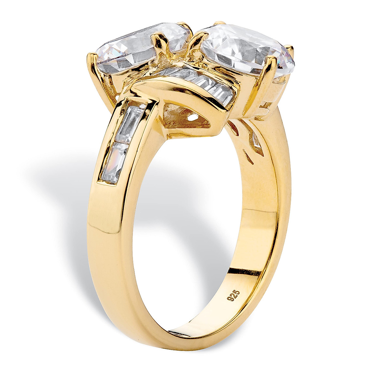PalmBeach Jewelry Yellow Gold-plated Sterling Silver Round Cubic Zirconia 2 Stone Bypass Ring Sizes 6-10 Size 9