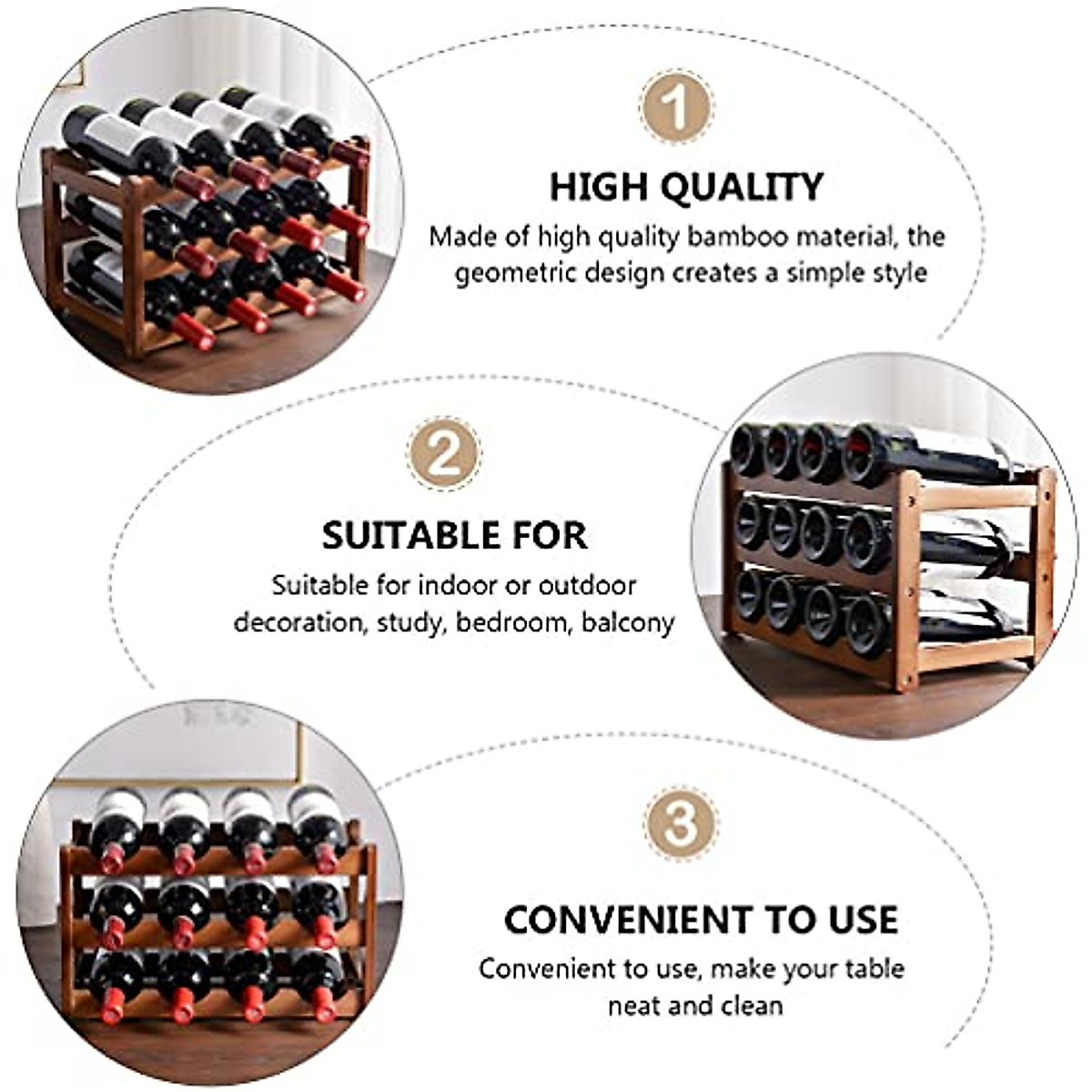 BESPORTBLE Wooden Wine Storage Rack Stackable Wine Bottle Holder 3 Layer Rustic Wine Shelf Cabinet Display 12 Bottles Organizer for Home Bar Shop Countertop
