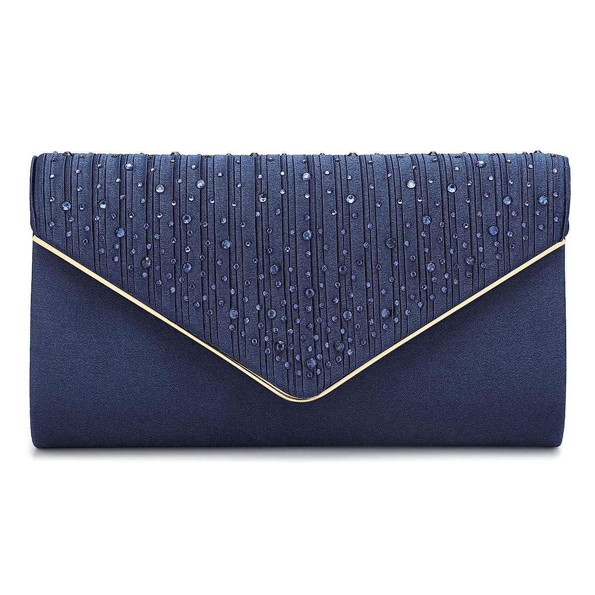 Mihawk Satin Clutch Handbag for Women, Navy Blue, Wedding Occasion