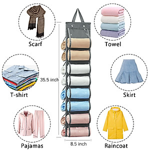 Leggings Storage Hanging Organizer,Storaging Hanger Roll Rack Holder for T-Shirt Jeans Gym Pants,RV Portable Closets Space Saver (Gray, 16 Compartments x 2Pack)