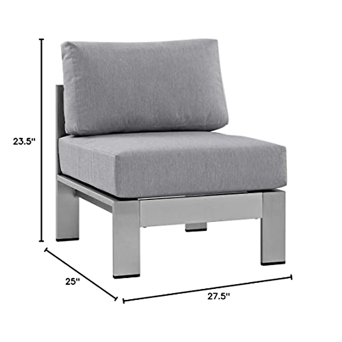 Modway Shore Aluminum Outdoor Patio Armless Chair in Silver Gray
