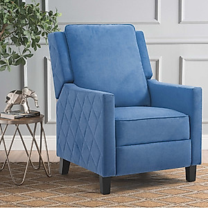 AVAWING Push Back Recliner Chair, Wing Back Chairs with Arms, Mid-Century Vintage Accent Chair for Living Room, Polyester, Blue