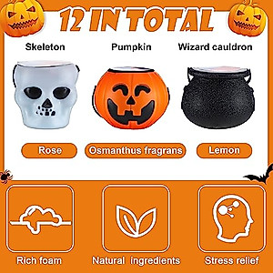 Tanlade 12 Pcs Halloween Bath Bombs Gift for Kids Set 5 oz Witches Brew Cauldrons Pumpkin Skull Bath Bombs Scary Gift Set Bath Bombs for Dry Skin Fizzies Spa Kit