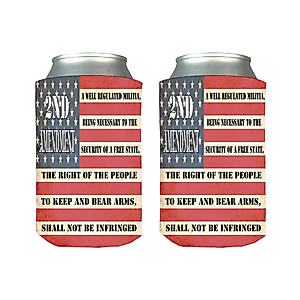 USA Flag Constitution 2nd Amendment Collapsible Beer Can Bottle Beverage Cooler Sleeves 2 Pack Gift Set