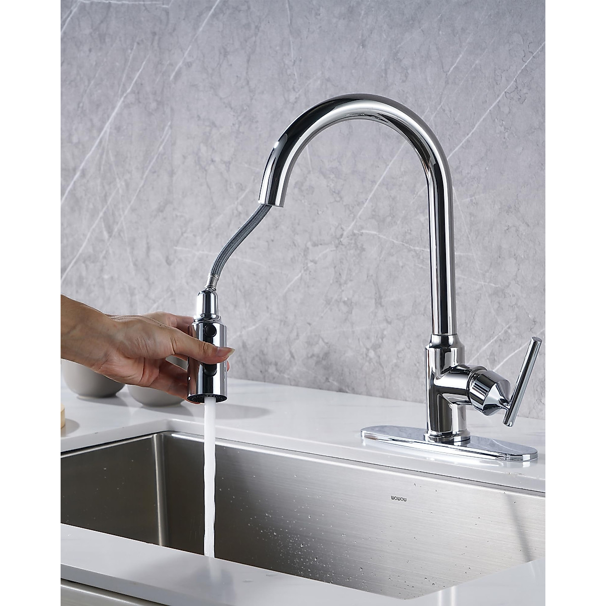 WOWOW 3 Hole Widespread Bathroom Faucet Chrome Bathroom Sink Faucets 2 Handle Bath Faucet 8 inch and Kitchen Faucets with Pull Down Sprayer