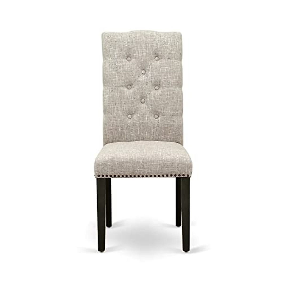 East West Furniture HBEL5-ABK-35 5 Piece Kitchen Table & Chairs Set Includes a Round Dining Room Table with Pedestal and 4 Doeskin Linen Fabric Upholstered Chairs, 42x42 Inch, Wirebrushed Black