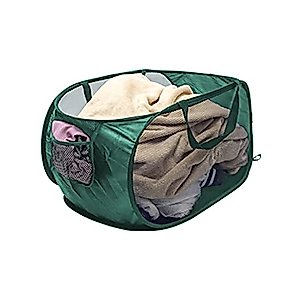 Aplter Pop Up Laundry Basket, Portable Mesh Laundry Hamper, Collapsible Storage Bin for Clothes, Toys, Suit for Home, Dorm, Travel, Green