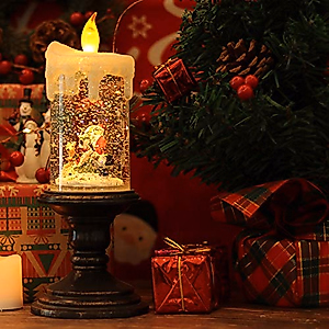 Wondise Christmas Snow Globe with Timer, Battery Operated Swirling Water Glittering Lighted Snow Globe Candlestick Thanksgiving Christmas Decoration(Santa)