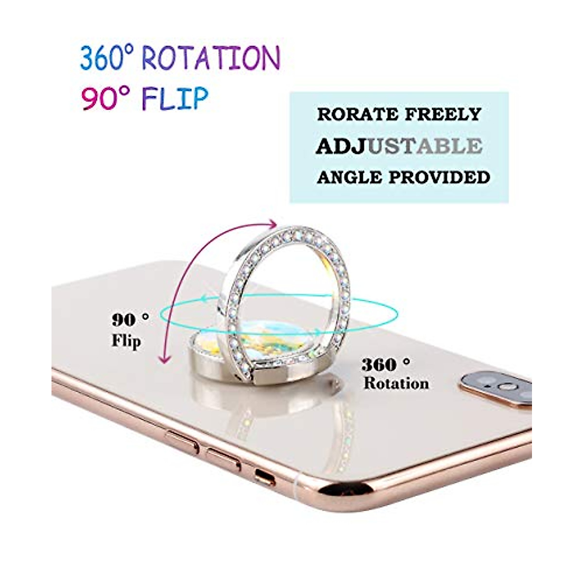 lenoup Glitter Bling Bling Phone Ring Holder,Sparkle Phone Ring Grip Artificial Diamond Stand,Rhinestone Cell Finger Ring for Phones,Pad(Silver)