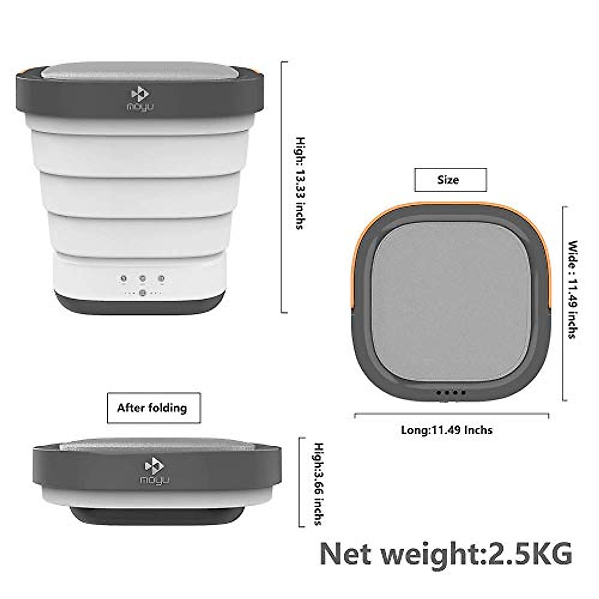 MOYU Portable Washing Machine Foldable Bucket Washer with Soft Spin Dry and Drainage Pipe(110V/240V, US Plug,English User manual)