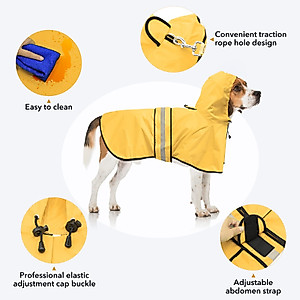Ezierfy Reflective Dog Rain Coats - Waterproof Adjustable Pet Raincoat Jacket, Lightweight Dog Apparel & Accessories Raincoat for Small to X- Large Dogs(Yellow, Large)
