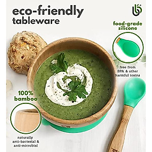 bamboo bamboo ® Suction Bowl for Baby – Bamboo Baby Bowl and Spoon Set with Removable Silicone Suction Cup for Kids | 11.8oz | Non-Toxic | Cool to The Touch | Ideal for Baby-Led Weaning (Green)