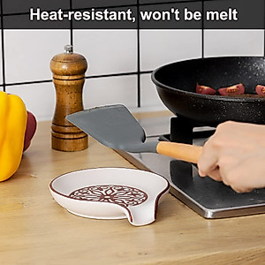 Misijuer Ceramic Stable Spoon Rest, Heat Resistant Spoon Holder for Kitchen Counter/Counter top/Stove Top, Dishwasher Safe, Modern White Farmhouse Kitchen Flower Décor