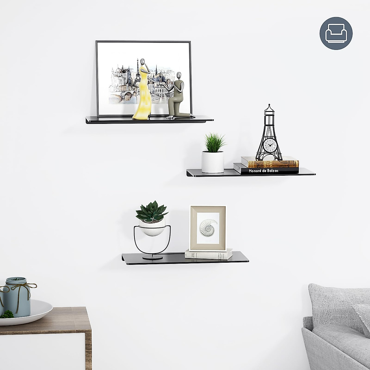 songsoso Floating Shelf Metal Wall Shelf: No Rust - 1 Pack Wall Mounted Shelf - 11.8" Display Shelf for Living Room Bedroom and Bathroom.