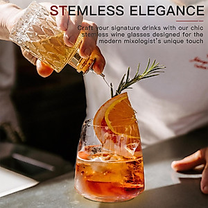 Stemless Wine Glasses Set of 4-15 oz Clear-Modern Hand-Blown Wine Glasses, European Design Crystal Glass For Red & White Wine, Unique Gifts for Wedding, Birthday，Christmas