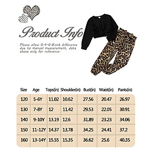 YOURUIKEY Girl Clothes Top Pants Sets Cotton little Girl Outfits Black Sweatsuits Kid Girl's Clothing Set for Size 7-8Y Girl