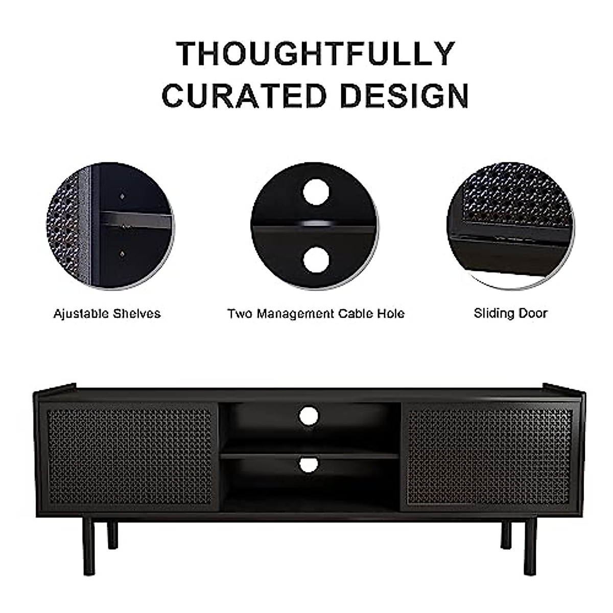 ORRD TV Stand for TVs Up to 70 Inch, Accent Iron Rattan Storage Cabinet Television Stands Entertainment Media Center Console Table with Sliding Barn Door and Adjustable Shelves for Living Room