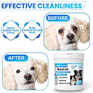 Zenpaws Cat & Dog Eye Wipes – Easy to Use 50 Finger Wipes – Gently Remove Tear Stains, Eye Discharge, Discharge, Mucus Secretions. Treats Inflammation & Itchiness