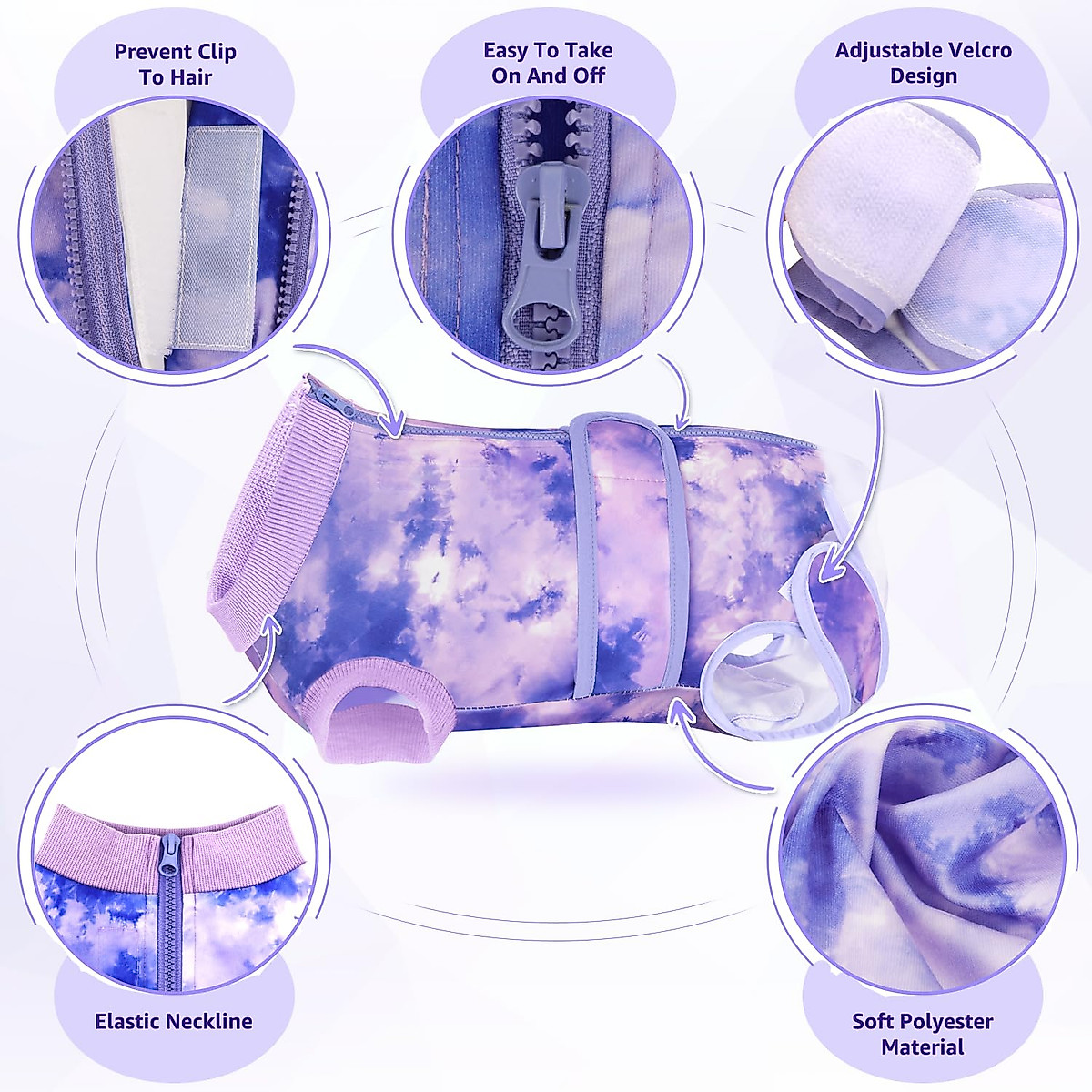 SlowTon Dog Surgery Recovery Suit - Zipper On Dog Onesies After Surgery for Female Male Dog, Abdominal Wounds Bandages Cone/E-Collar Alternative Dog Surgical Body Suit (Purple, M)