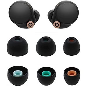 Rqker Ear Tips Compatible with Sony WF-1000XM4 Earbuds, 3 Pairs S/M/L Sizes Soft Silicone Replacement Ear Tips Earbud Tips Eartips Compatible with Sony WF-1000XM4, Black SML