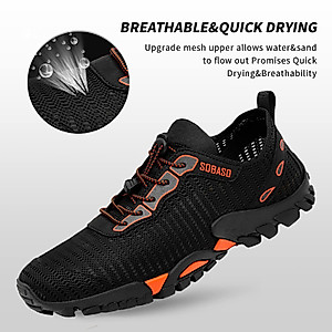 SOBASO Water Shoes Women Men Slip on Aqua Beach Swim Shoes for Sport Fish Pool Diving Driving Boating Black Orange