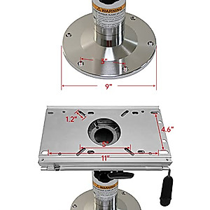 POROHOM Aluminum Adjustable Height Locking Boat Seat Pedestal with Slide，Boat Chair Base with height adjustable from 13 inches to 19 inches, silvery