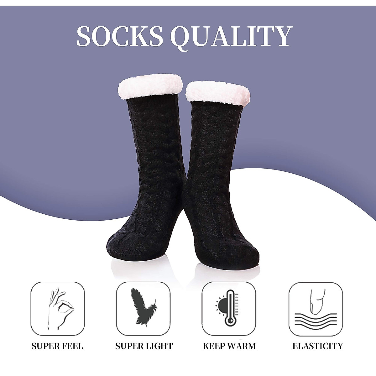 SDBING Women's Winter Super Soft Warm Cozy Fuzzy Fleece-Lined with Grippers Slipper Socks (Black)