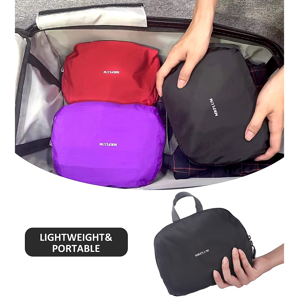 MRPLUM 30L Rucksack Foldable Ultralight Packable Backpack, Unisex Durable Handy Daypack for Travel & Outdoor Sports Durable & Waterproof (Black)