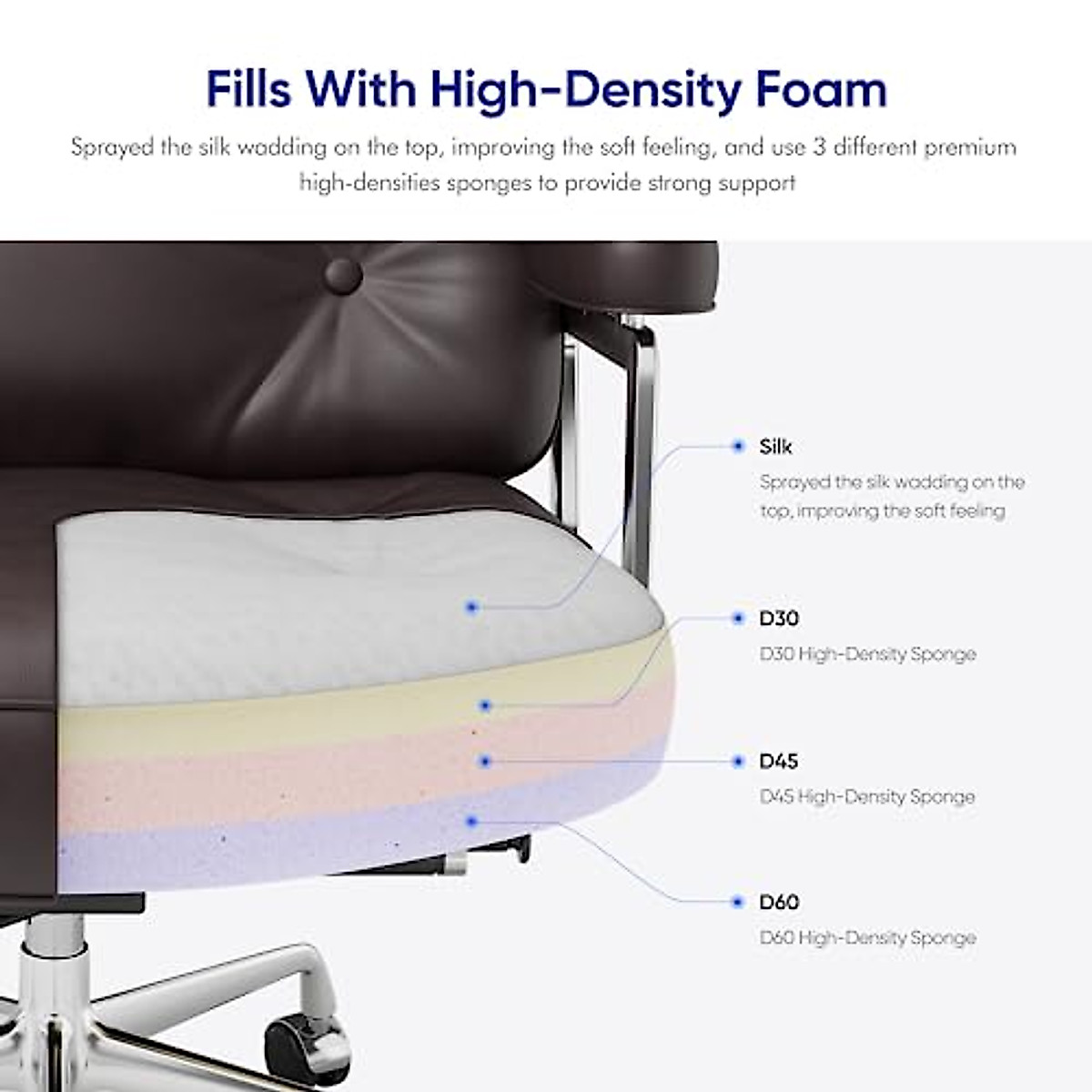 Rimdoc Padded Mid Back Office Chair with Armrest Big Desk Chair 350 Pounds Capacity, High Adjustable, Tilt and Forth, Heavy Duty Aluminum Alloy Frame, Lumbar Support, Genuine Leather, Brown