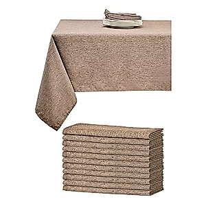 Mebakuk Rectangle Tablecloth and Cloth Napkins Set of 12, Anti-Shrink Soft and Wrinkle Resistant Decorative Fabric for Wedding Party Restaurant Dinner Parties (52 x 70 Inch Flaxen)