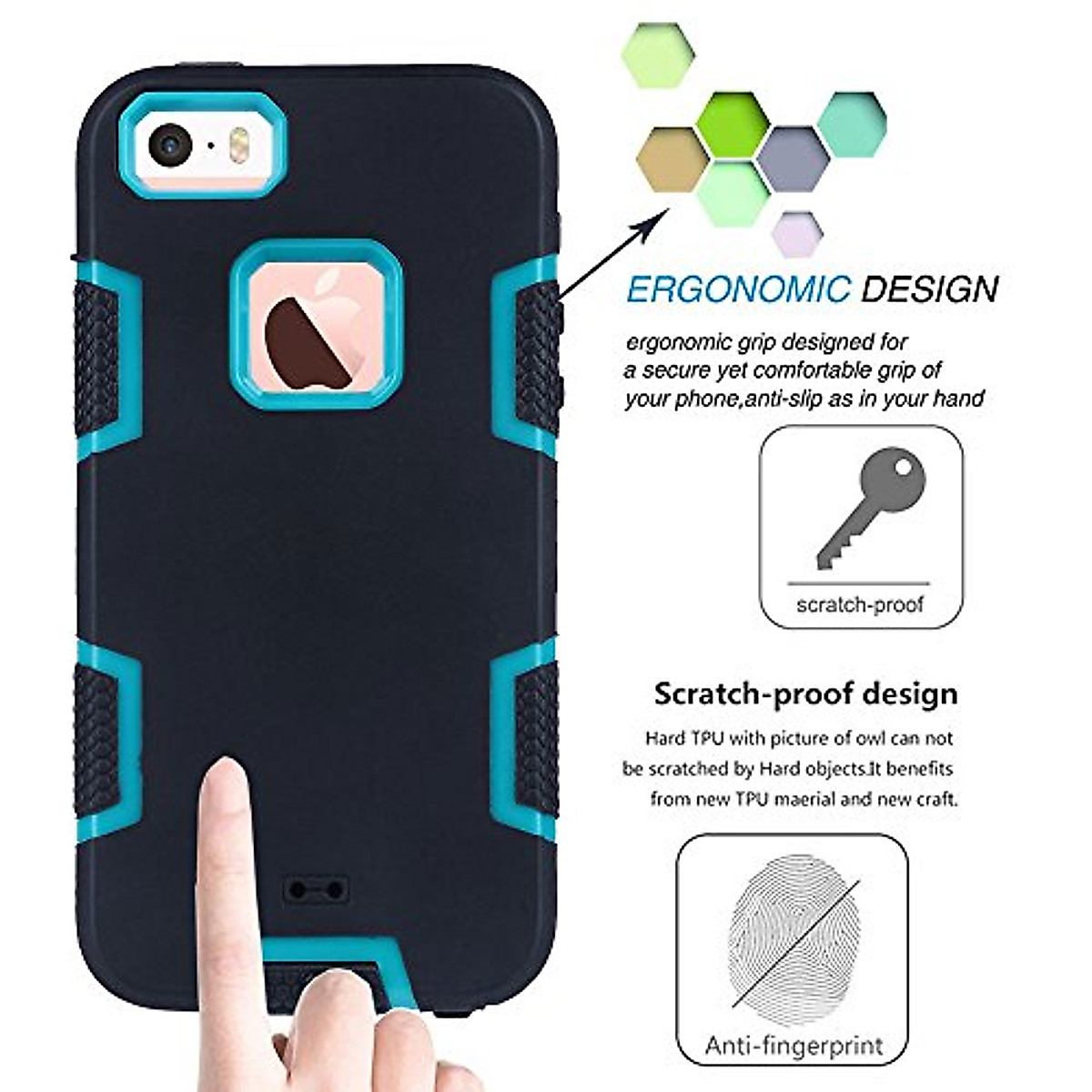 ULAK iPhone 5S Case, iPhone 5 Case,iPhone SE Case, Knox Armor Heavy Duty Shockproof Sport Rugged Drop Resistant Dustproof Protective Case Cover for Apple iPhone 5 5S SE -Blue+Black