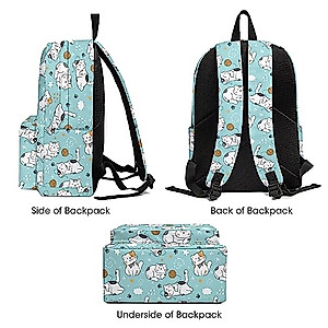 Big Kids School Backpack, Cute Cat Classic Lightweight School Bookbags for Teen Boys Girls, Durable Casual Daypack 17 IN for Middle High School College Students with 15-Inch Laptop Compartment