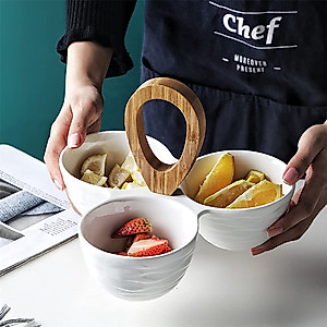 Ceramic Snack Serving Tray, 3-Compartment-Porcelain Modern Tabletop Serving Trays with Handle, Condiments Nuts Snacks Candy Serving Bowls