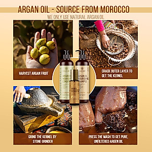 MagiForet Argan Oil Nourishing Daily Care Set, Shampoo 500ml + Conditioner 500ml + Hair Serum 100ml, Sulfate Free Paraben Free, Soft & Smooth, Gentle on Frizz, Curly & Color Treated Hair
