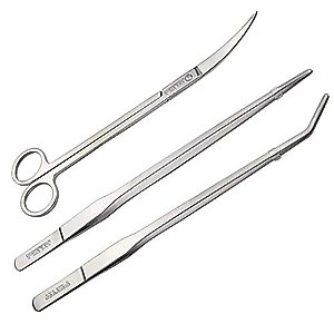 FEITA Aquarium Tweezer Set Long Stainless Steel Curved & Straight Aquarium Feeding Tweezers Scissors Maintenance Tools Kit (3 Pcs)