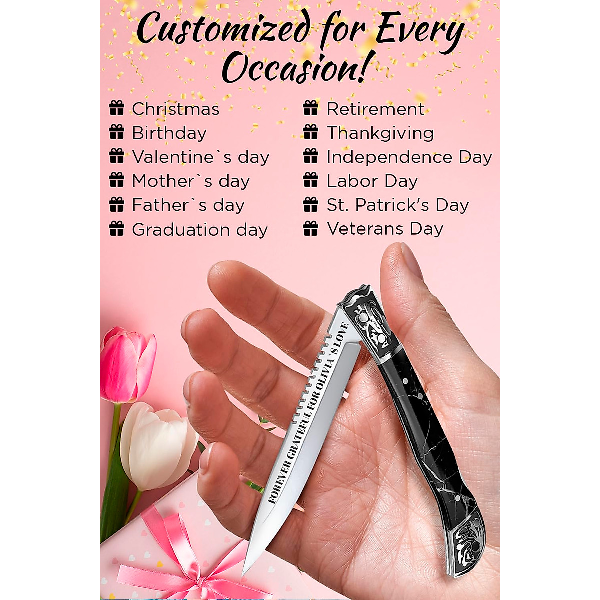 Personalized Pocket Knife - Ideal Father's & Mother's Day Gift - Custom Knives - Customized Gifts for Men - Unique Knife for Him & Her - Cool Engraved Present for Dad Husband Boyfriend - Best Gift for Birthday 806 PS 1