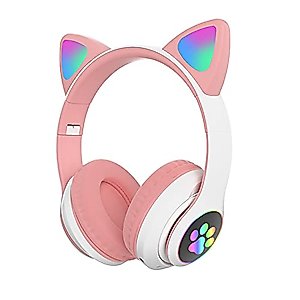TOKANI Kids Headphones, Bluetooth Wireless Headphones for Kids Teens Adults, Over-Ear Bluetooth Headphones with Microphone, Cat Ear Headphones for Girls Women (Pink)