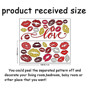SUPERDANT Love Lips Wall Stickers 34PCS Red Silver Gold Brown Kisses Stickers Self-Adhesive Vinyl Wall Art Decals Valentine's Day Trendy for Home Living Room Girly Women's Bedroom Apartment Decor