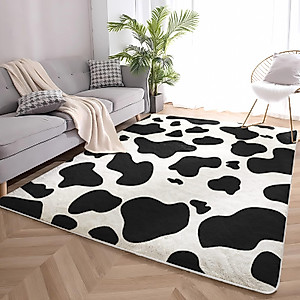 UntilPlan Printing Washable Rugs for Living Room, 4x6 FeetAnti-Skid Area Rug, Indoor Floor Carpet for Kitchen Entryway Laundry Dining Room, Kids Rugs for Bedroom Girls (Cow-Black, 4x6 ft)