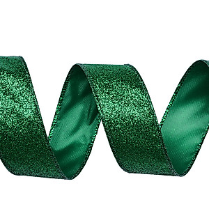 Ribest Green Glitter Wired Ribbon for Christmas Tree Wreath Decoration Home Décor Gift Wrapping Crafts Sewing, 1 1/2 Inch 10 Yard