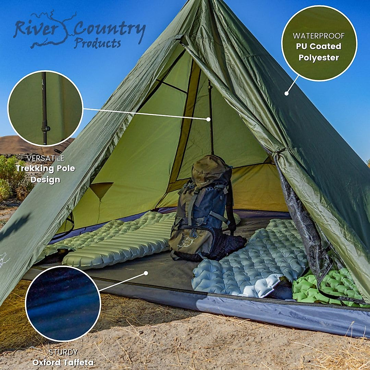 Trekker Tent 4 with Aluminum Trekking Poles Trekking Pole Tent Lightweight 4 Person Backpacking Tent for Hiking Waterproof Quick Setup 3-Season Ultralight Tent for Camping Hiking Hunting RCP