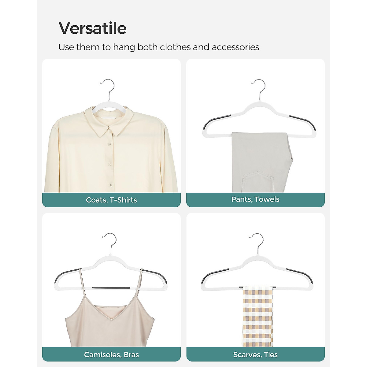 SONGMICS Clothes Hangers, Pack of 30 Plastic Coat Hangers, Space-Saving, Cloud White and Dark Gray UCRP050W03