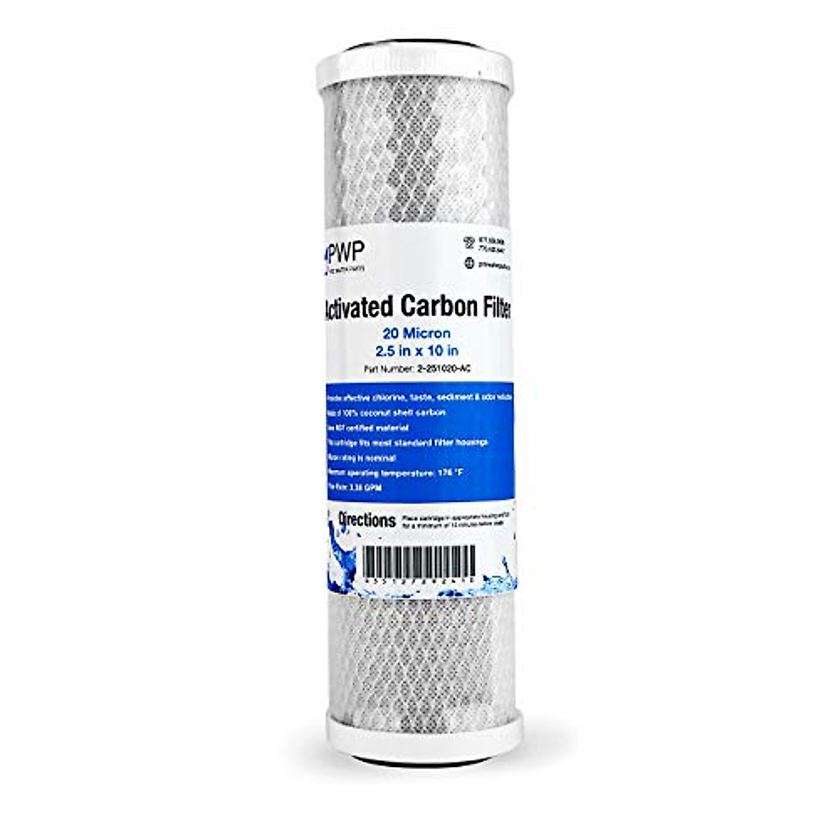 Activated Carbon CTO Water Filter Cartridge Standard 2.5 x10" 20 Micron 4 pack