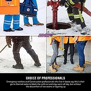 Rocky Cotton Boot Socks For Men & Women (Thermal & Insulated) Warm for Cold Work, Hunting, Fishing (Black - 6 Pack)