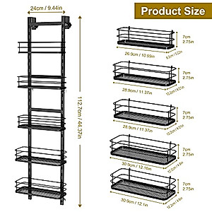 Thideewiz 5 Tier Over the Shower Door Caddy, Adjustable Rustproof Shower Organizer, Black Hanging Shower Storage for Inside Shower