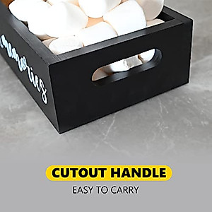 S'Mores Station, Farmhouse S’More Bar Holder with Cutout Handle, Wooden Smores Caddy, Smores Accessories Organizer, Smores Supplies Container Box, Smores Serving Tray (Black)