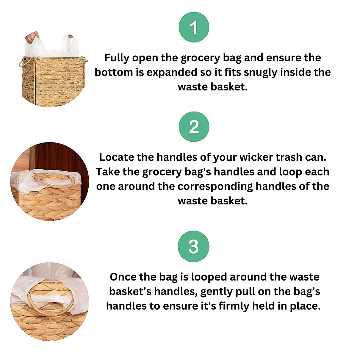 AppliaFit Wicker Trash Can - Fits Grocery Shopping Bags - Waste Basket for Reusing Grocery Shopping Bags (2-Pack)