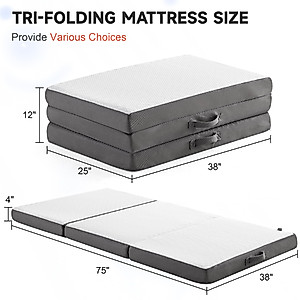 POHARE Folding Mattress Twin, Memory Foam Foldable Mattress Topper with Storage Bag & Blanket, Portable Trifold Mattress with Breathable Washable Cover for Camping, Floor, Guest