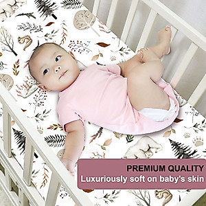 Crib Sheet Animals Fitted Standard Crib or Toddler Bed Soft Crib Sheet for Baby Boy Girl Woodland, 52' x 28' x 9' White
